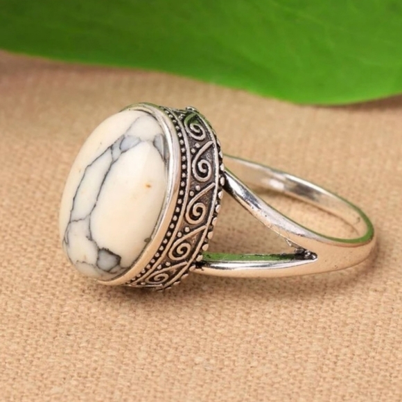 Jewelry | Bohemian White Marbled Stone Ring | Poshmark